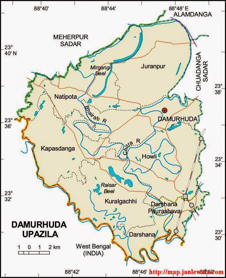 Damurhuda Upazila Map, Chuadanga District, Bangladesh