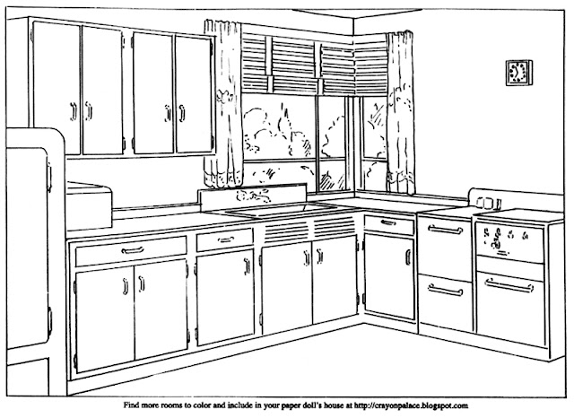 Crayon Palace: Color a kitchen for a paper doll's house...