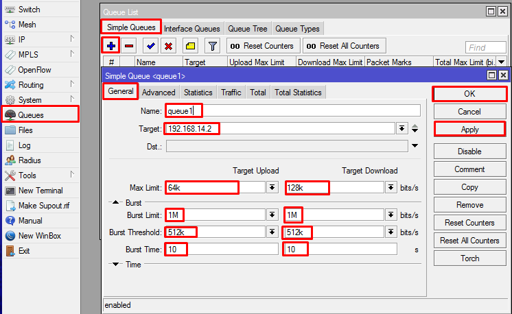 Cara Membuat Simple QueQue with Burst Limit - Belajar MikroTik dan Cisco