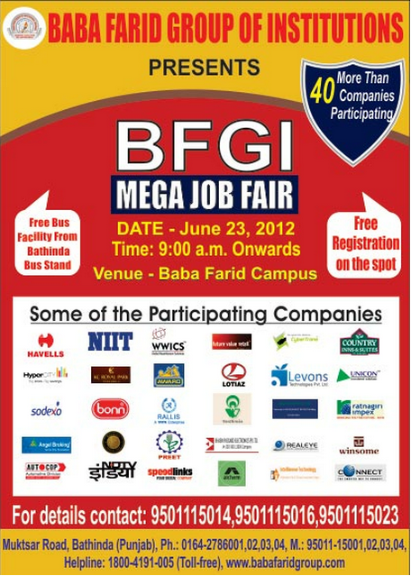 True Gift: BFGI Baba Farid Group Mega Job Fair June 23rd 2012