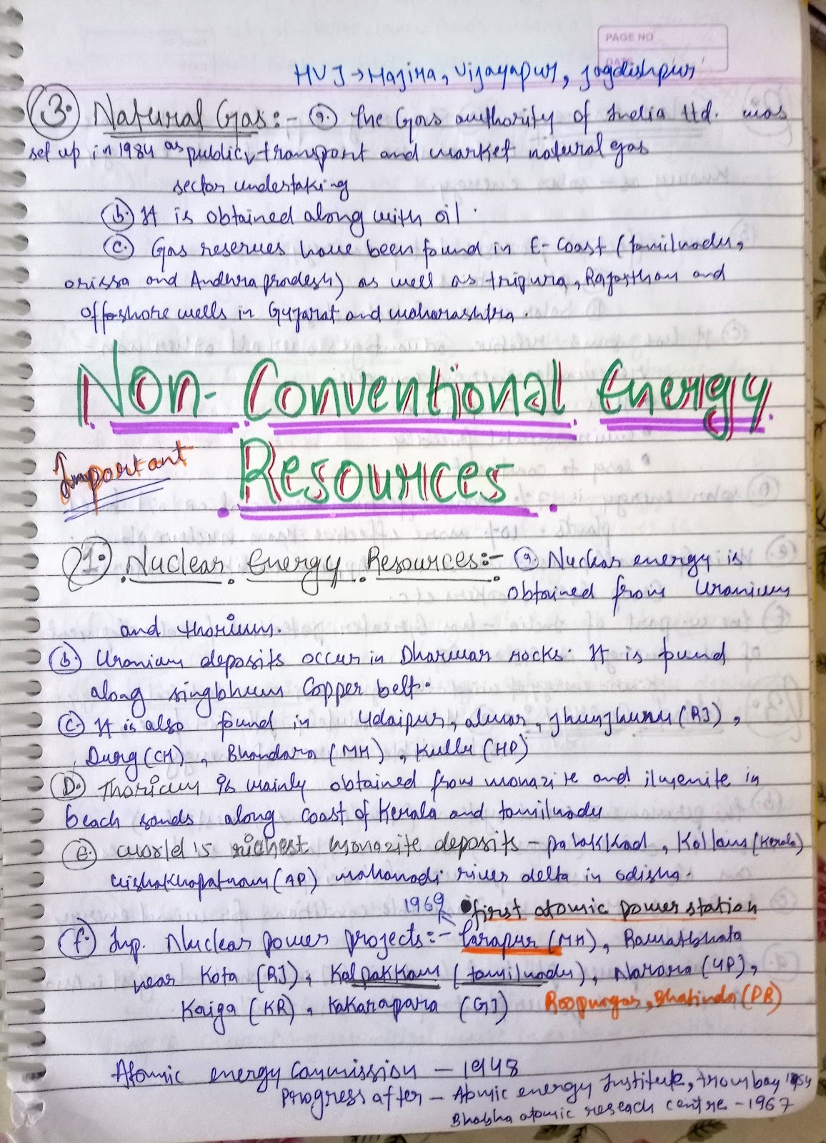 Handwritten notes of Mineral and Energy Resources- [geography] Class ...