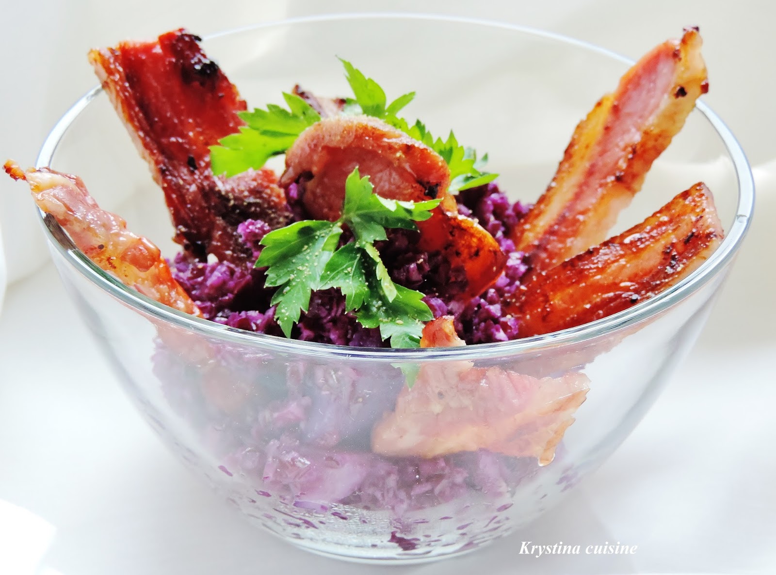 Krystina cuisine: Chou rouge cru au lard