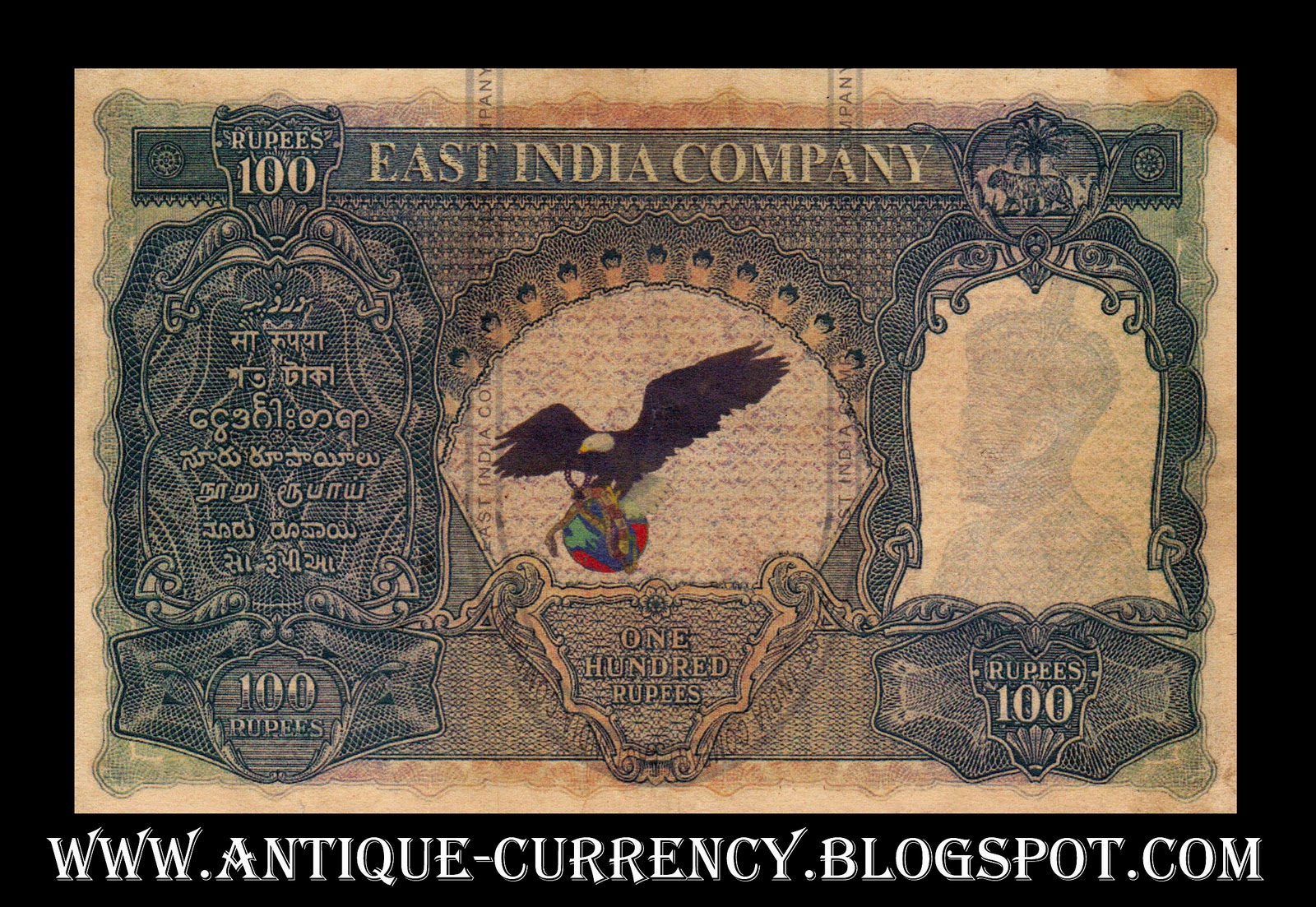 Antique Currency: 100 Rupees East India Company Eagle Earth n Snake ...
