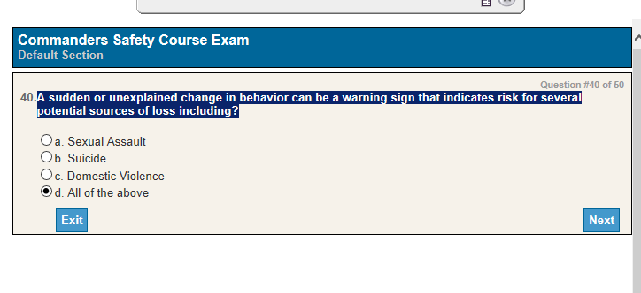 SSD 2 : Commanders Safety Course Answers (2G-F94v3.1)