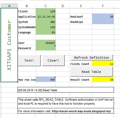 Excel & Word SAP tools: XITSAP1 - Export SAP Customer Table to Excel