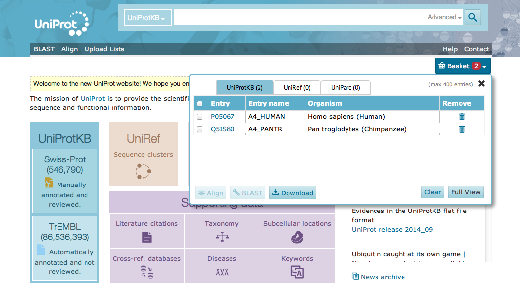 Inside UniProt: Saving proteins with the UniProt basket