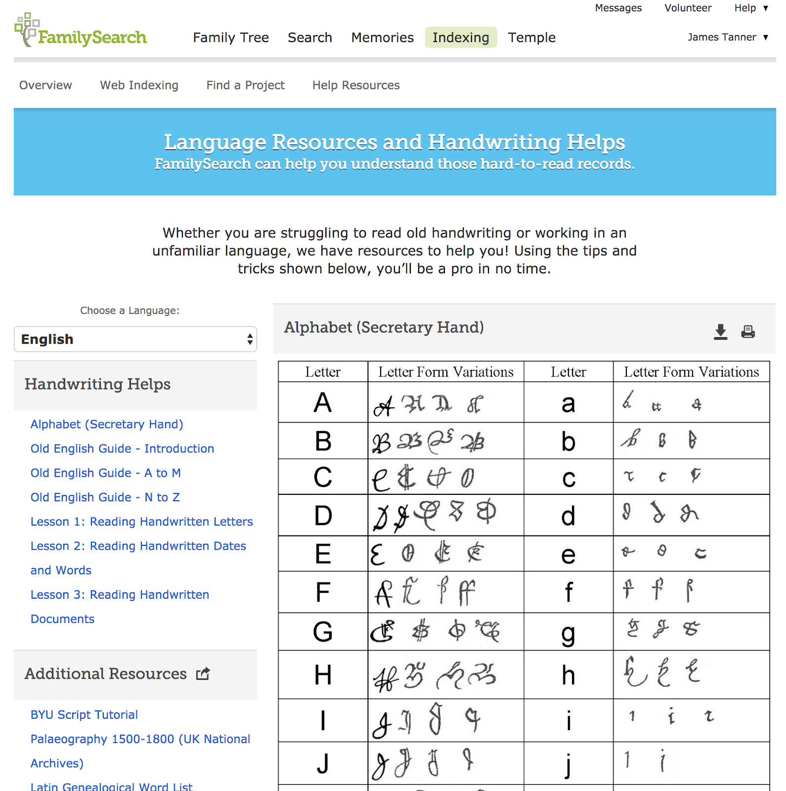 Genealogy's Star: Resources for Reading Old Handwriting