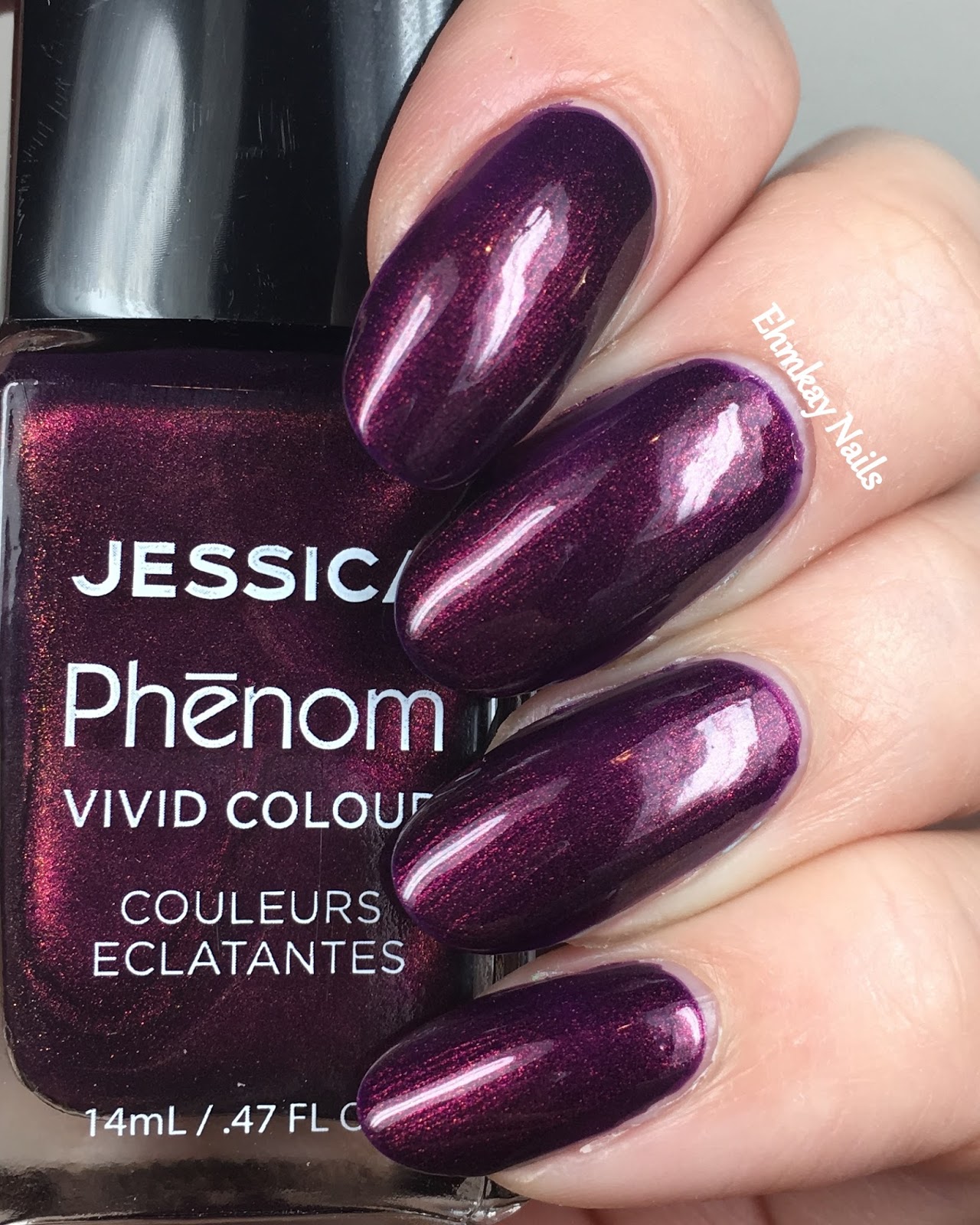ehmkay nails: Jessica Cosmetics Phenom Red Beryl with Silver Swirl Stamping
