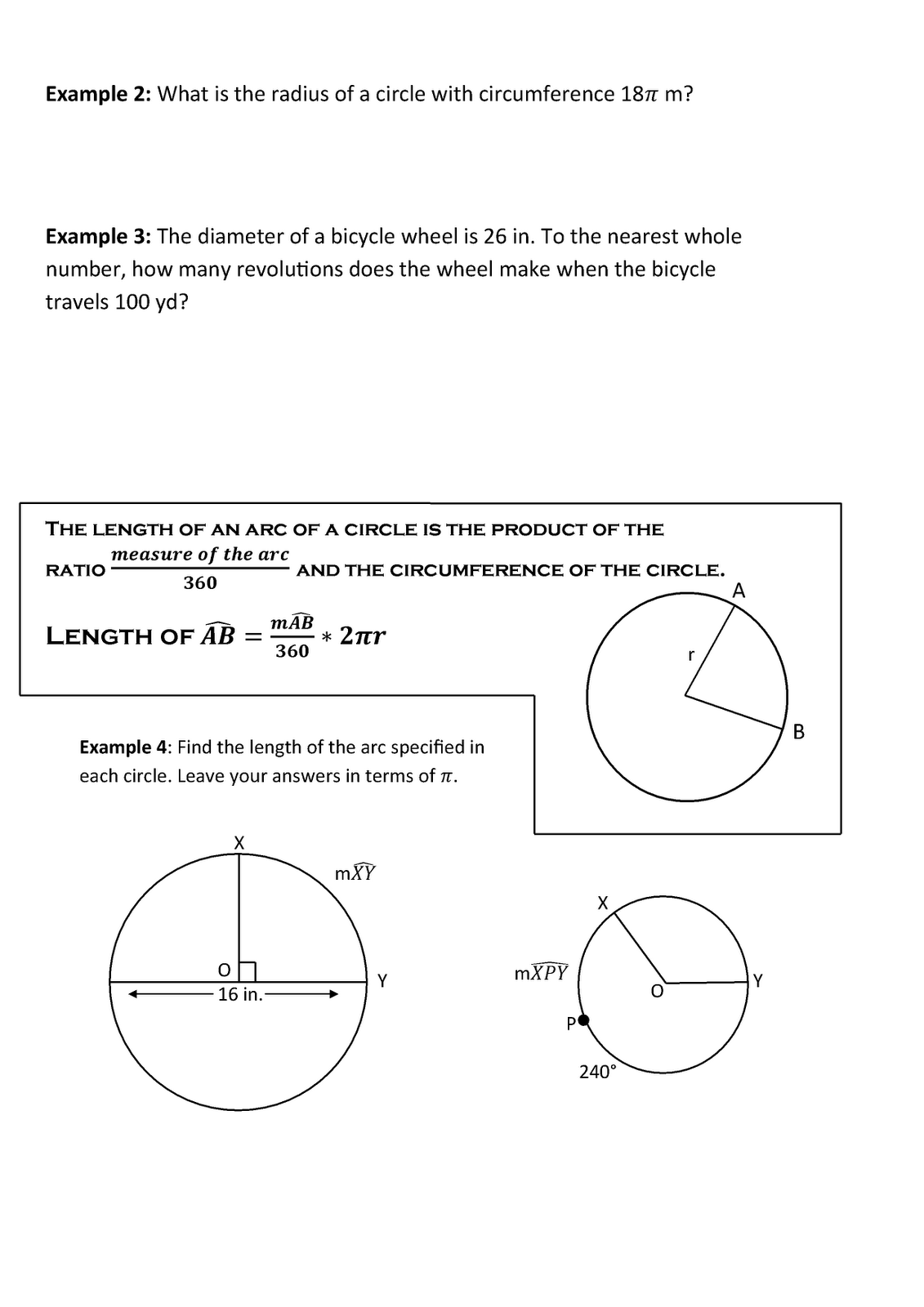 Geometry: Chapter 5-7 Circles: Circumference and Arc Length