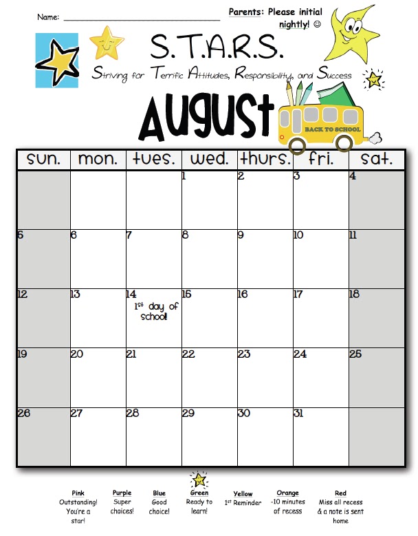 Mrs. Heeren's Happenings: S.T.A.R. Behavior Calendar & Liebster Award