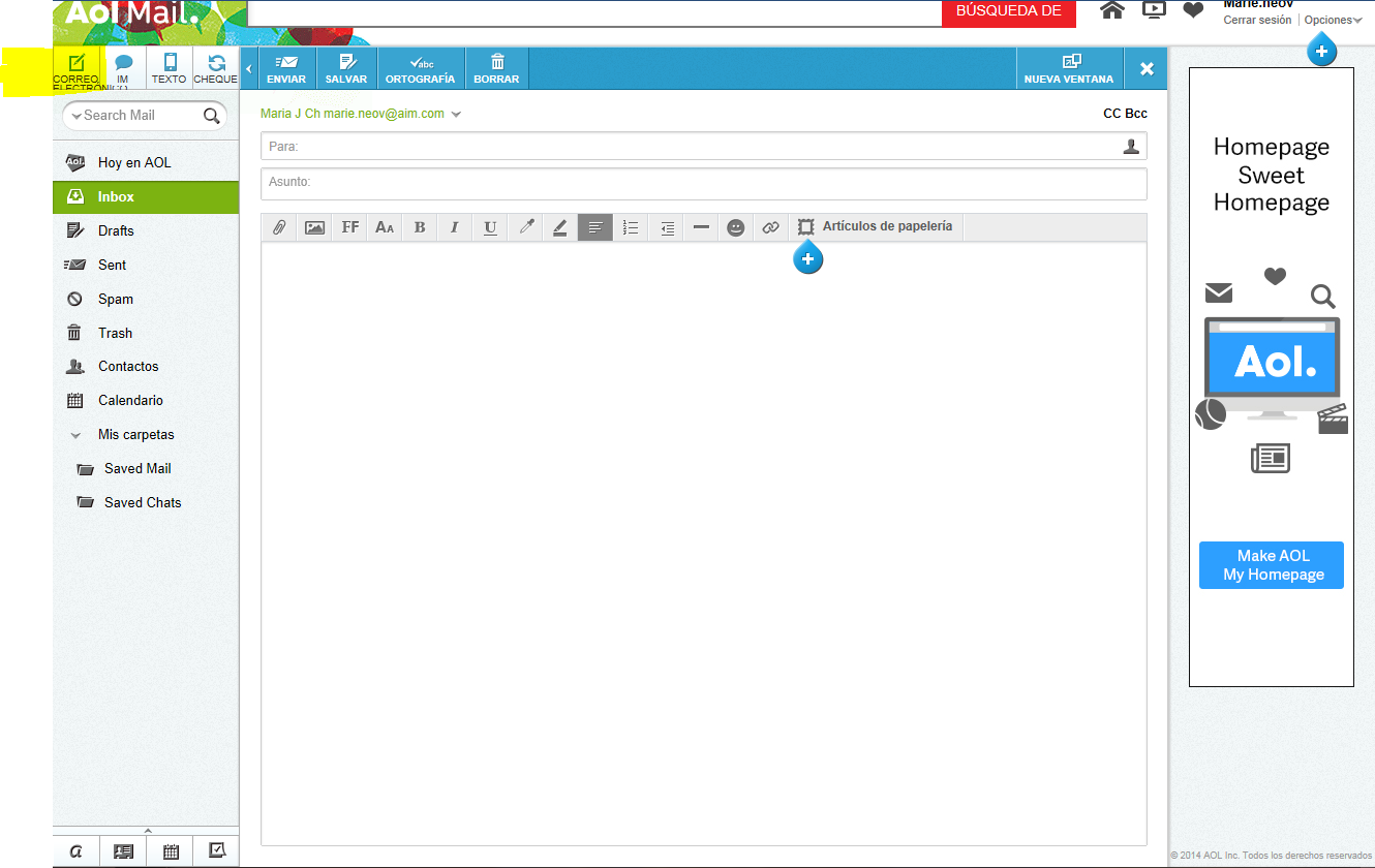 El Baúl del Conocimiento: Interface de AOL Mail ¿Como funciona?