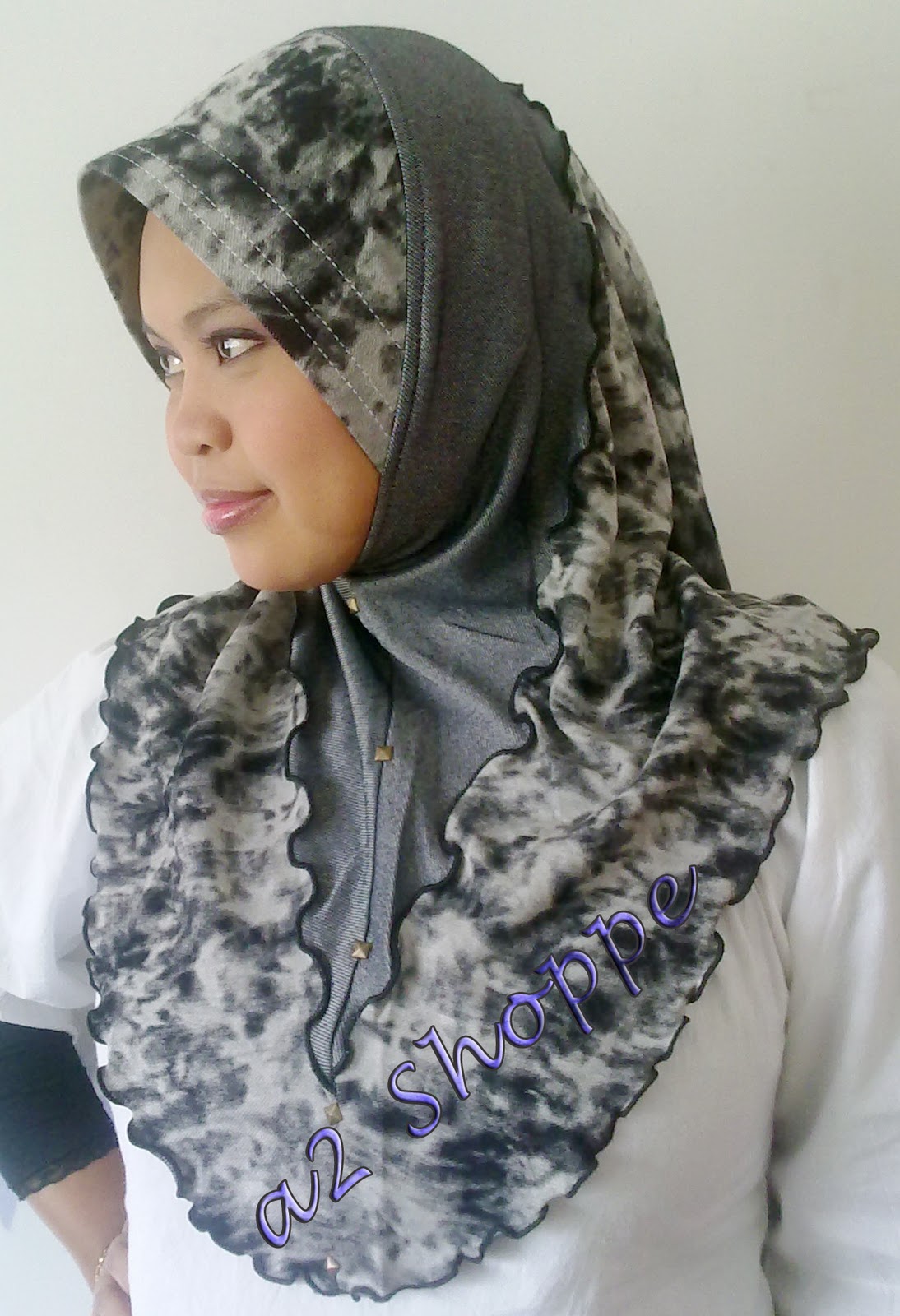 A2 shoppe: Tudung Ekspress Button Denim & Tudung Renda