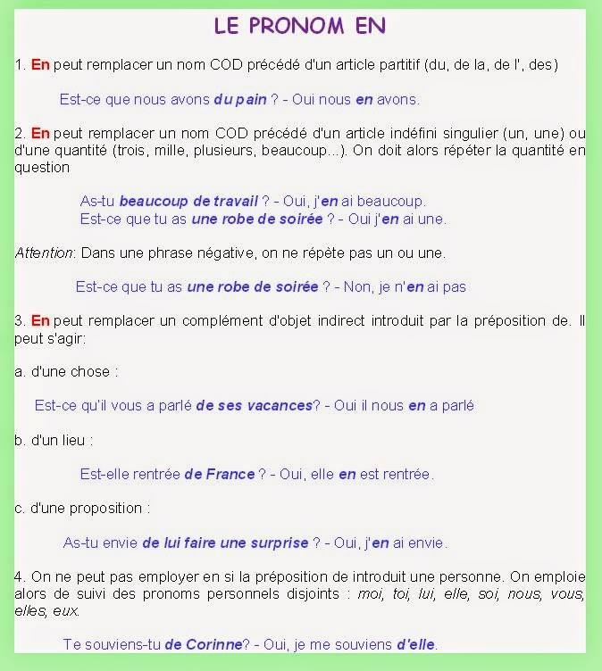 Apprenons le français : Le pronom EN