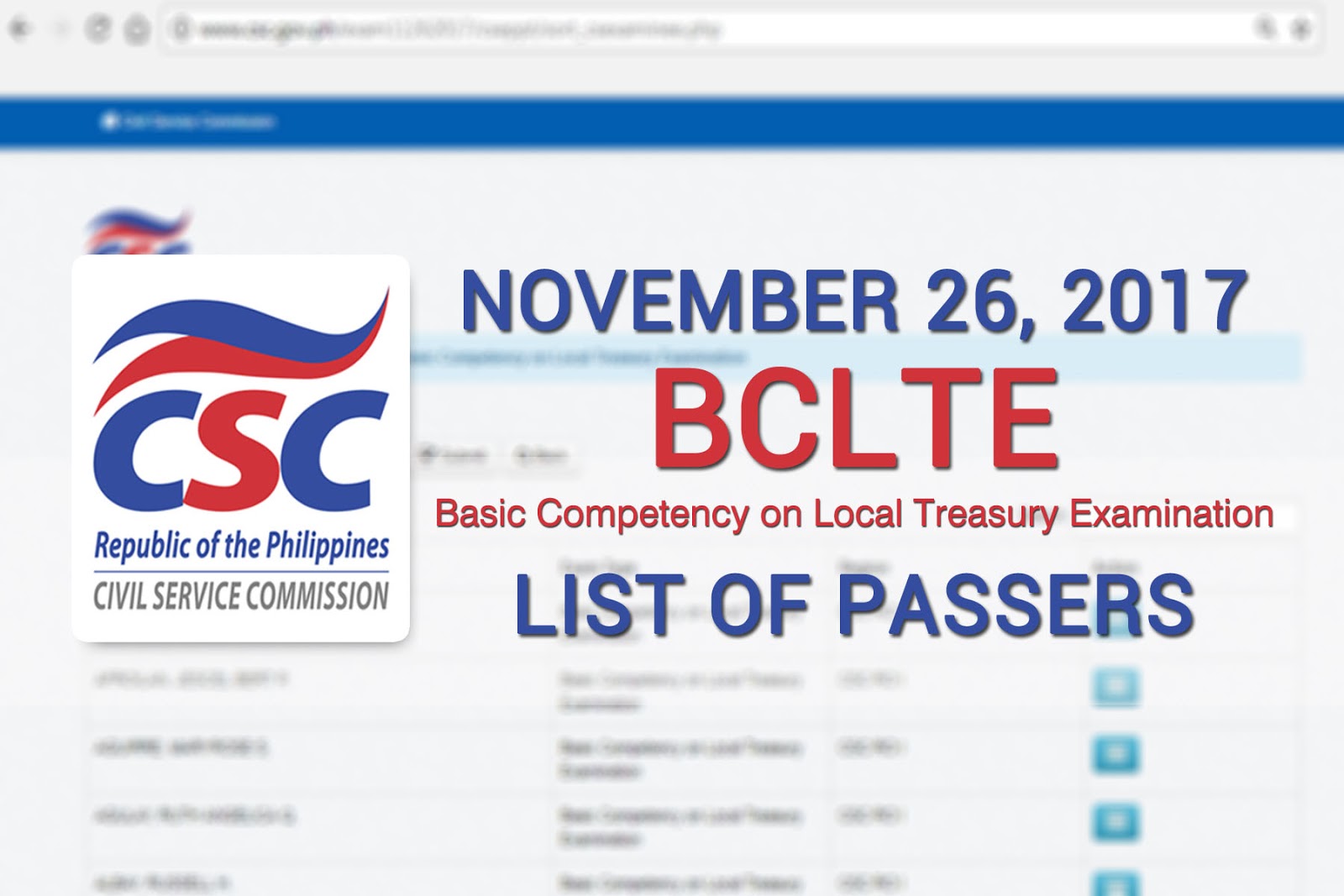 Civil Service Exam PH: EXAM RESULTS: November 26, 2017 BCLTE List of ...