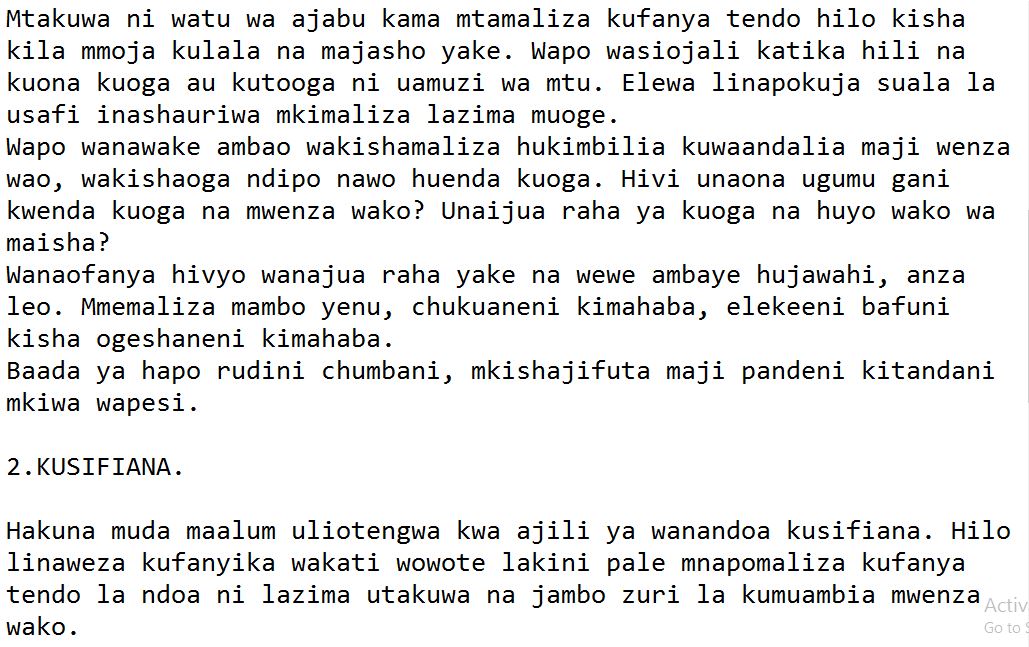 Fahamu mambo muhimu ya kufanya baada ya kumaliza kufanya tendo la Ndoa