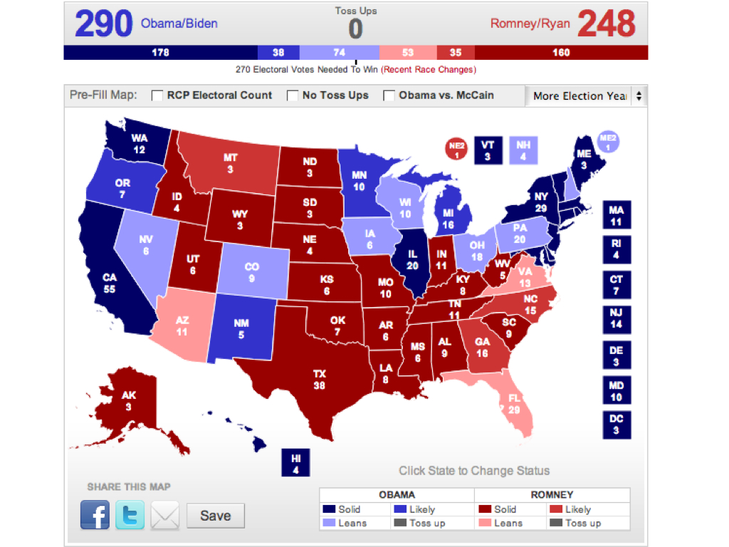 Electoral Vote Predictor: The 2012 Big Electoral Map - I Think We Are ...