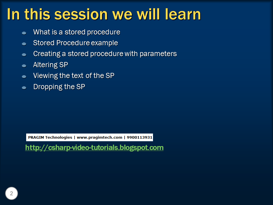 Sql server, .net and c# video tutorial: Part 18 – Stored Procedures