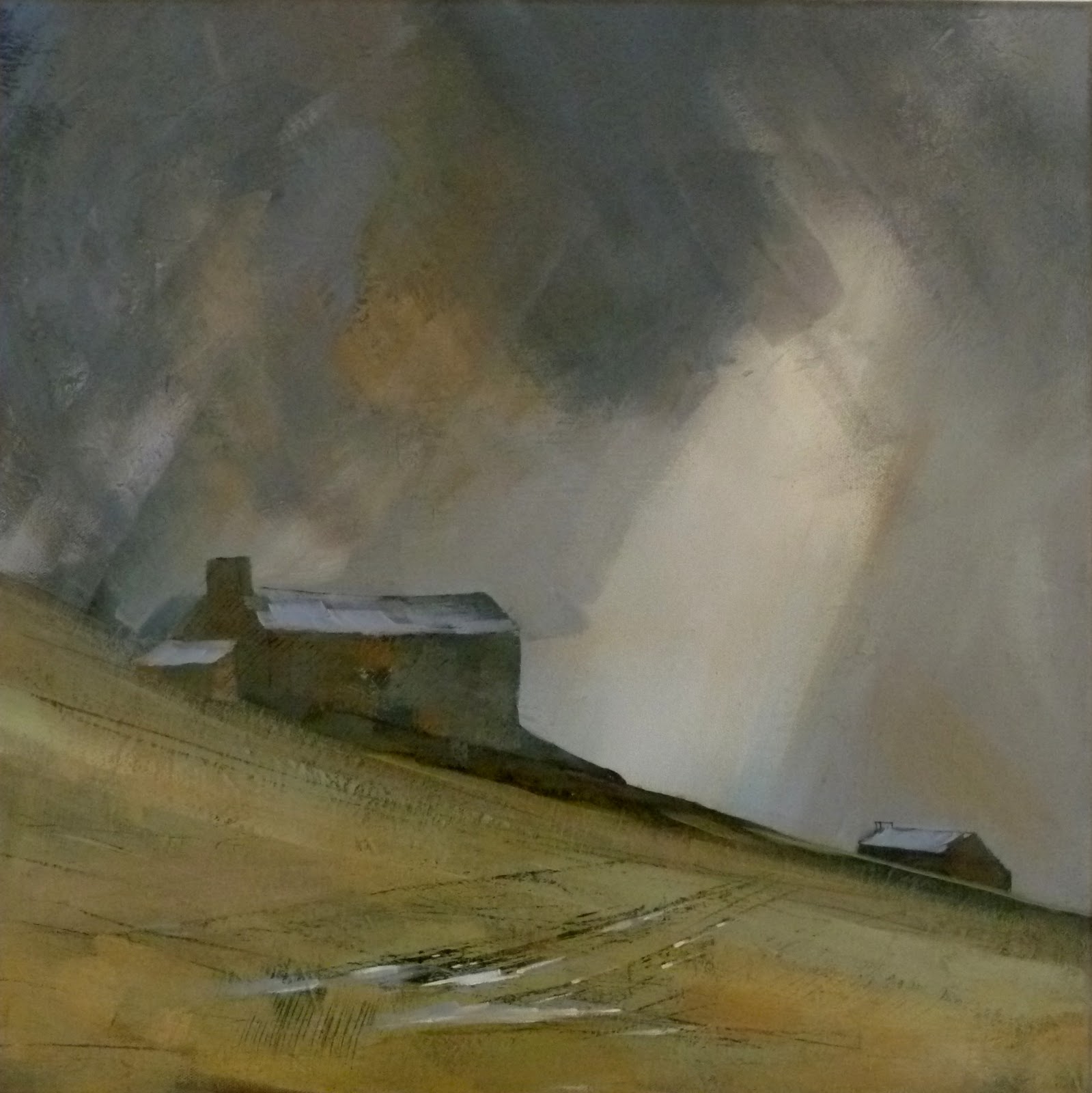 Painting by Lancashire artist Rob Miller Pennine Farm on canvas