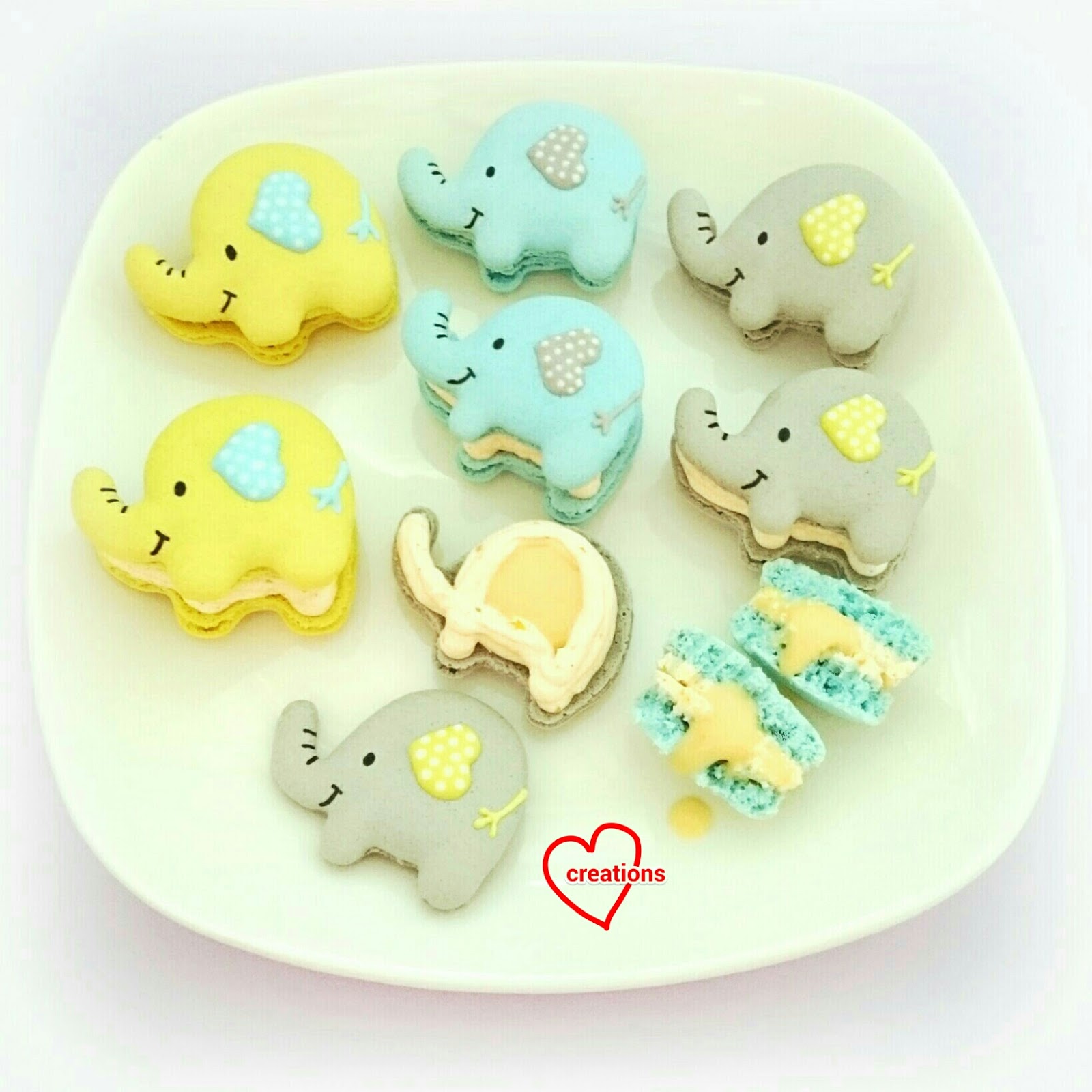 Loving Creations for You: Elephant Macarons with Salted Egg Custard and ...
