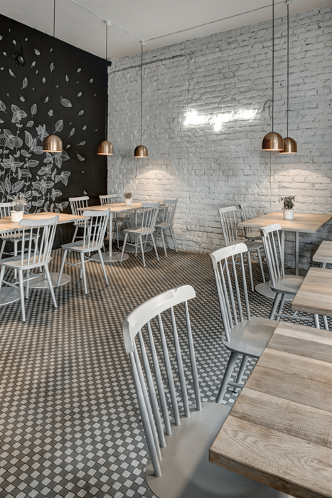 Negra, blanca, gris y con una pared de ladrillo, la cafetería perfecta ...