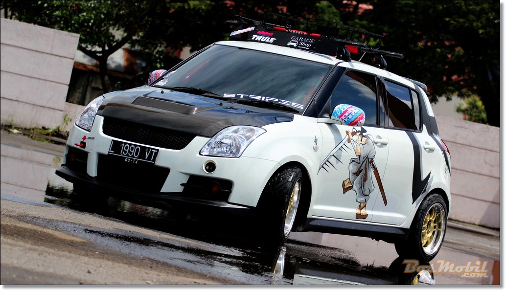 Modifikasi Suzuki Swift Putih Hitam Samurai | Modifikasi Otomotif