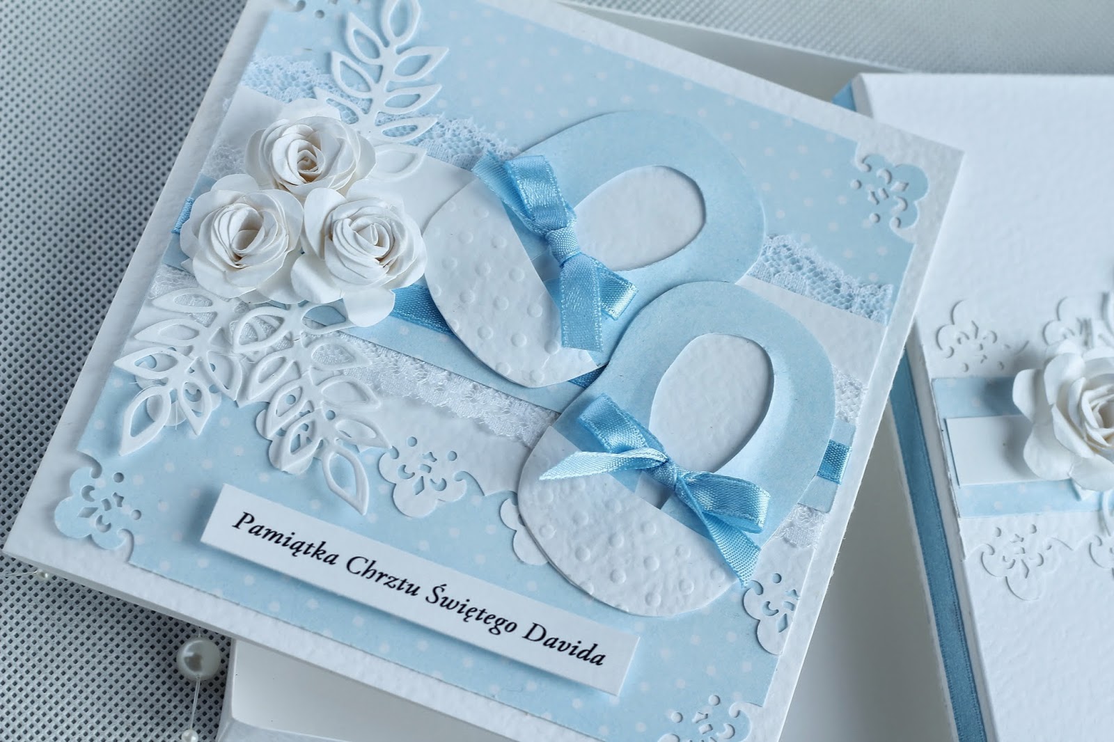 scrapbooking i inne radości...: Kartka w pudełku na Chrzest dla chłopca