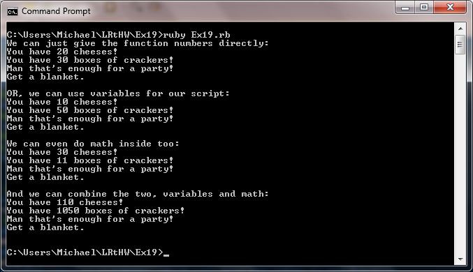 Testhead Exercise 19 Functions And Variables Learn Ruby The Hard Way Practicum