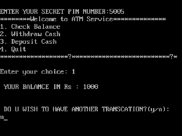 C Language Atm Transaction Program Code Using C