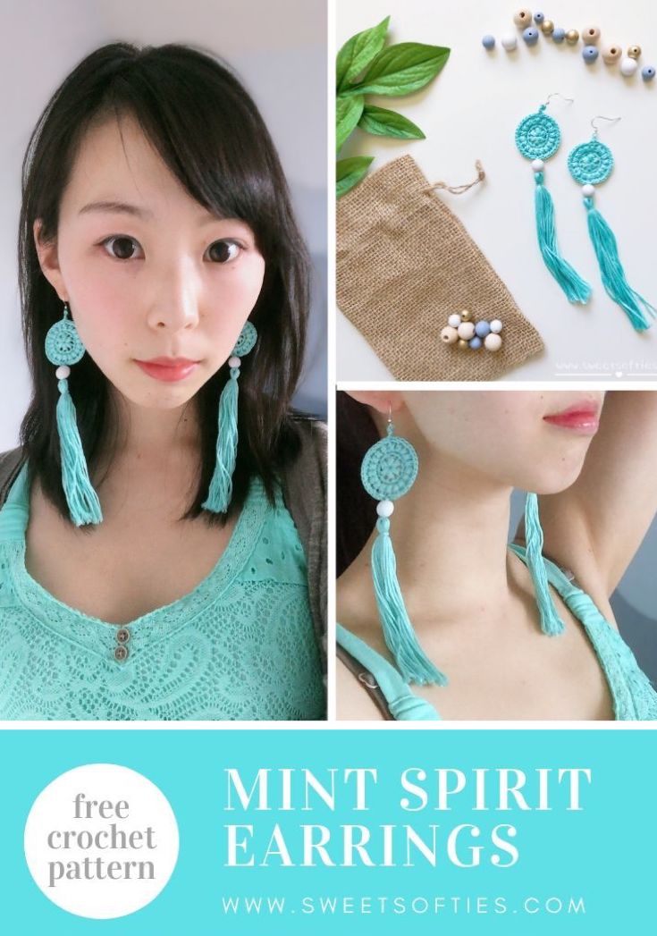 Mint Spirit Earrings (Free Crochet Pattern & DIY Tutorial) - Sweet Softies