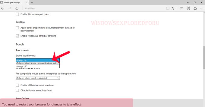 Logeshwaran.org: How to enable touch events in Microsoft Edge [Tutorial]