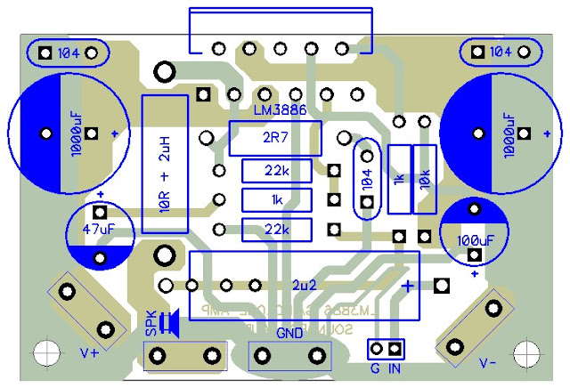 Dukun Elektro: Layout PCB Mini Amplifier Gainclone LM3886