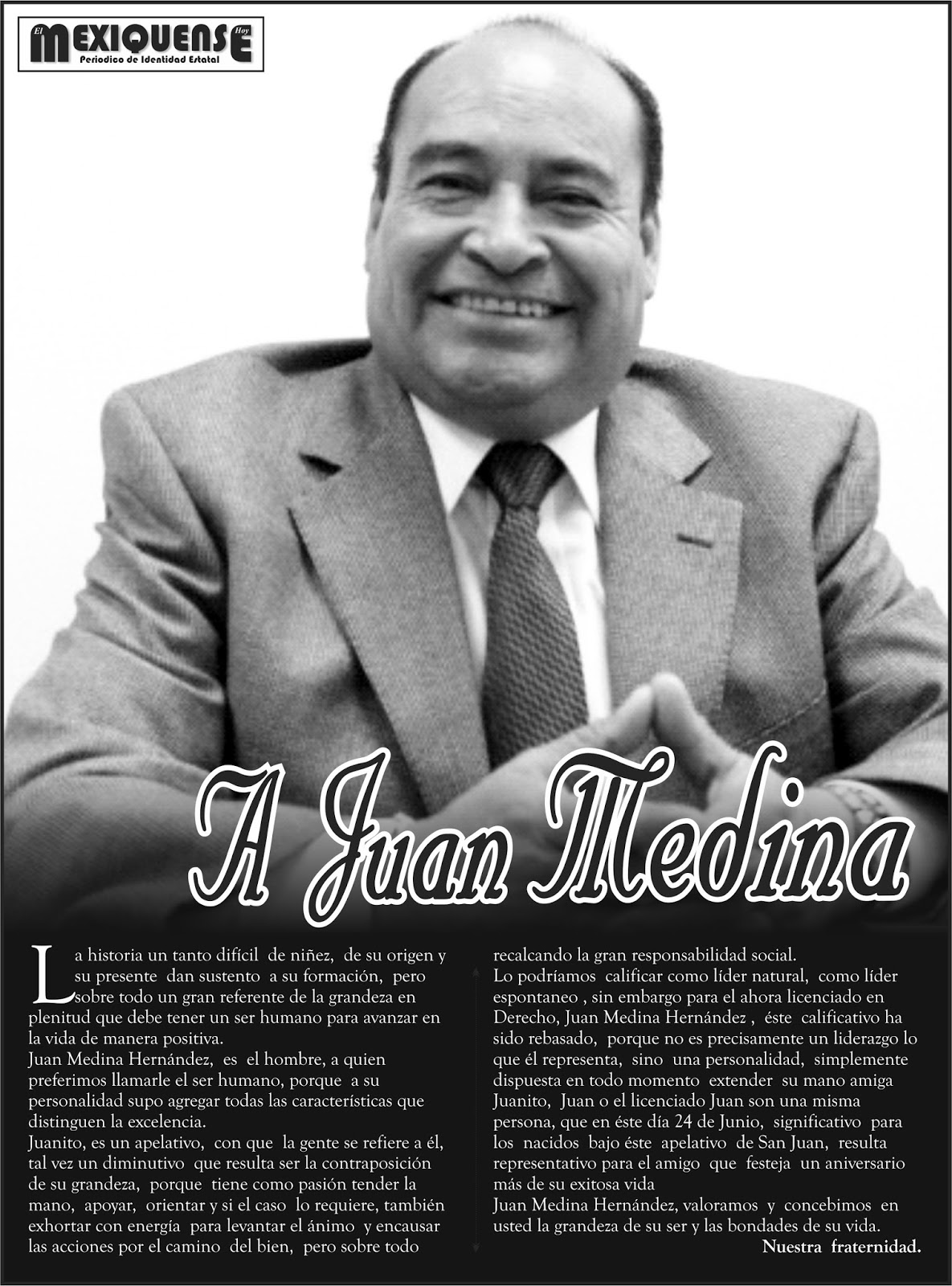 El mexiquense Hoy: FELICIDADES LICENCIADO JUAN MEDINA
