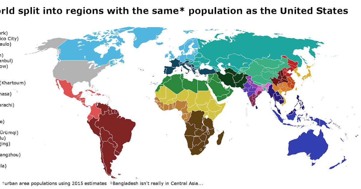 The world split into regions with the same population as the U.S ...