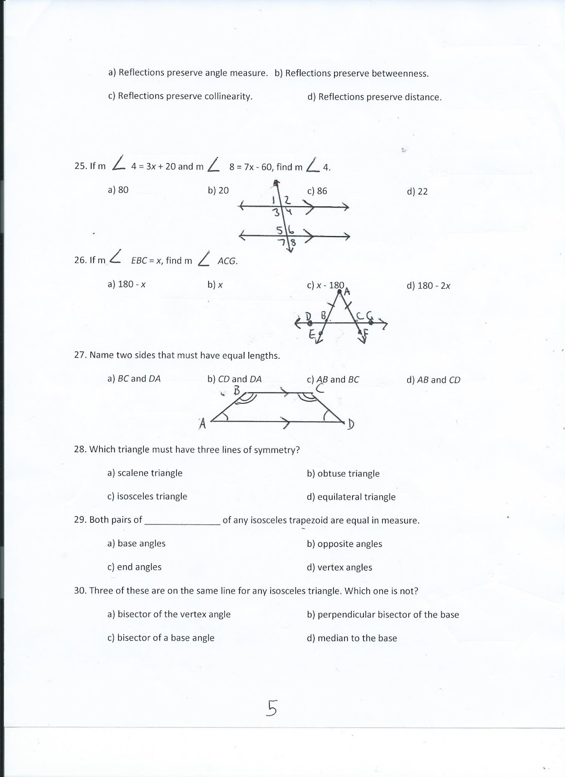 Geometry, Common Core Style: Semester 1 Final Exam (Day 86)