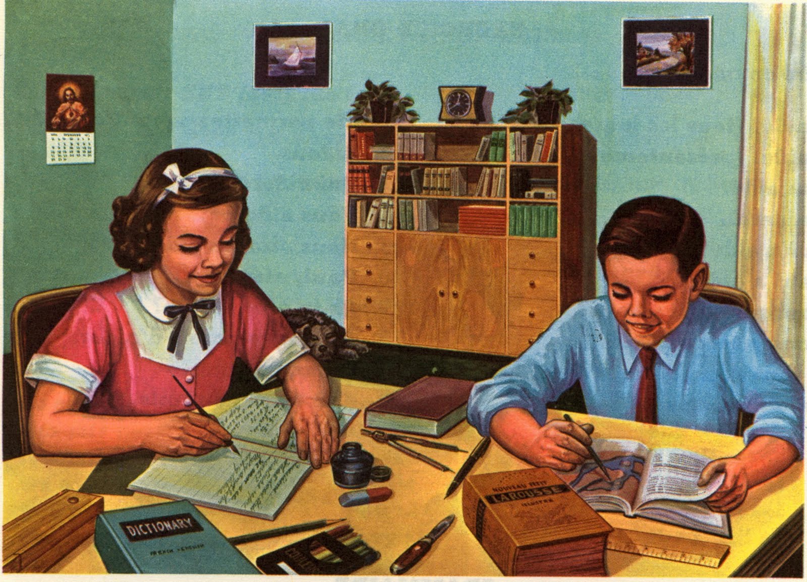 John and Mary going to school: Doing their homework