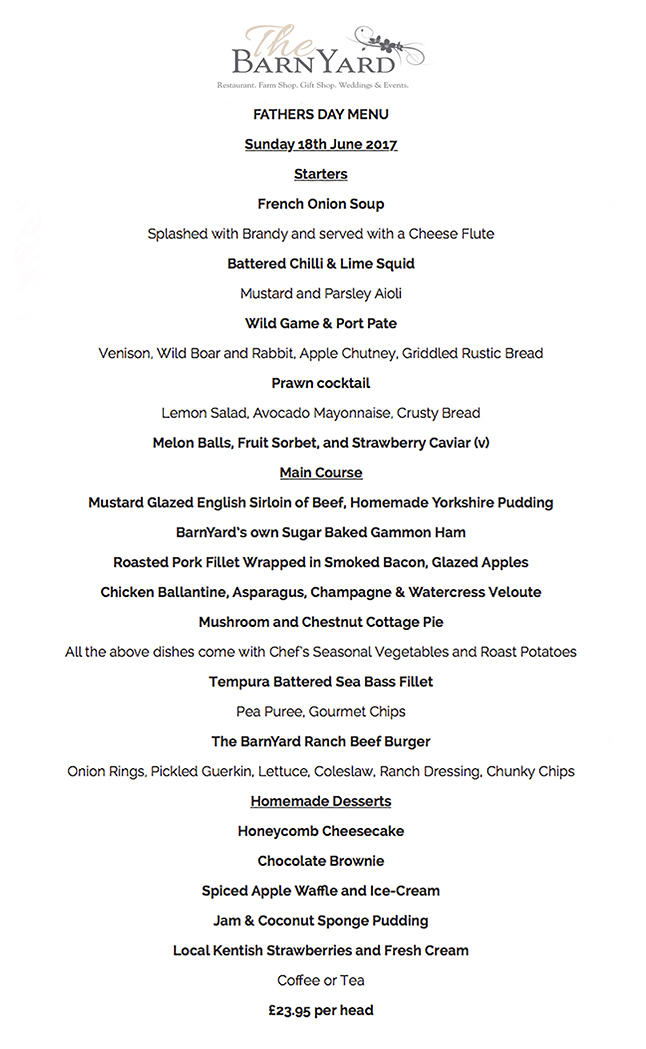 Notice Board | News From Upchurch Matters: Father's Day Menu at The ...