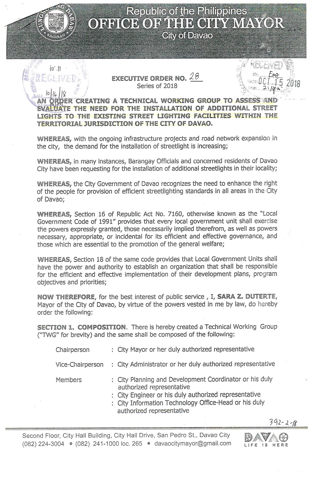 Mabel Sunga Acosta: EXECUTIVE ORDER NO. 28 SERIES OF 2018