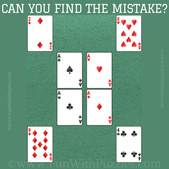 Mistake Finding Fun Picture Riddle: Cards Visual Puzzle