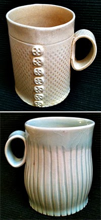 Clay shares: Stamped and found textured mugs