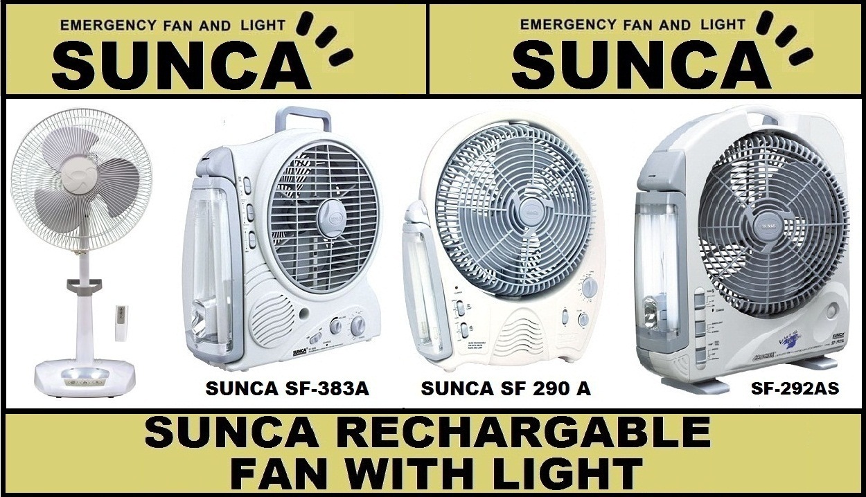 SUNCA EMERGENCY RECHARGEABLE FANS WITH LED LIGHT CLASSIC COLLECTION ...