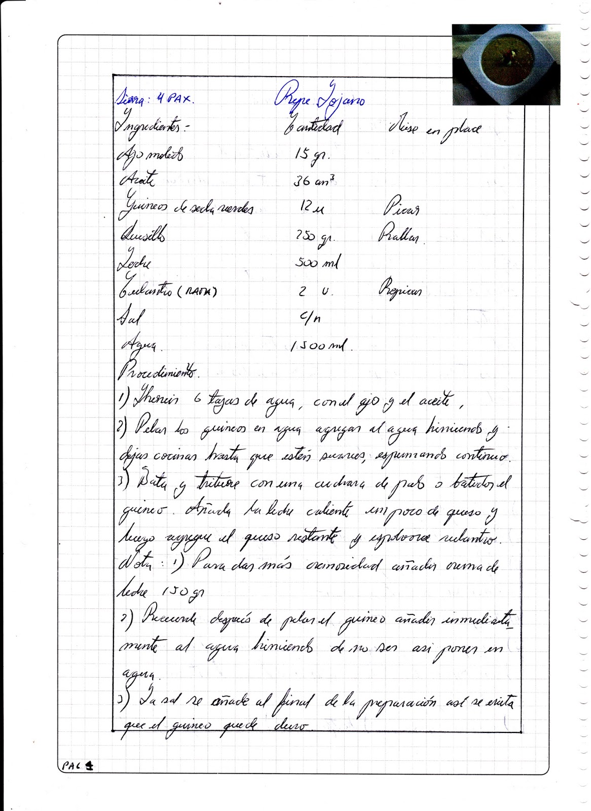 COCINA ECUATORIANA UTE 4TO A: DEBER MENÚ CUATRO TIEMPOS UNIDAD 5 SESIÓN 14