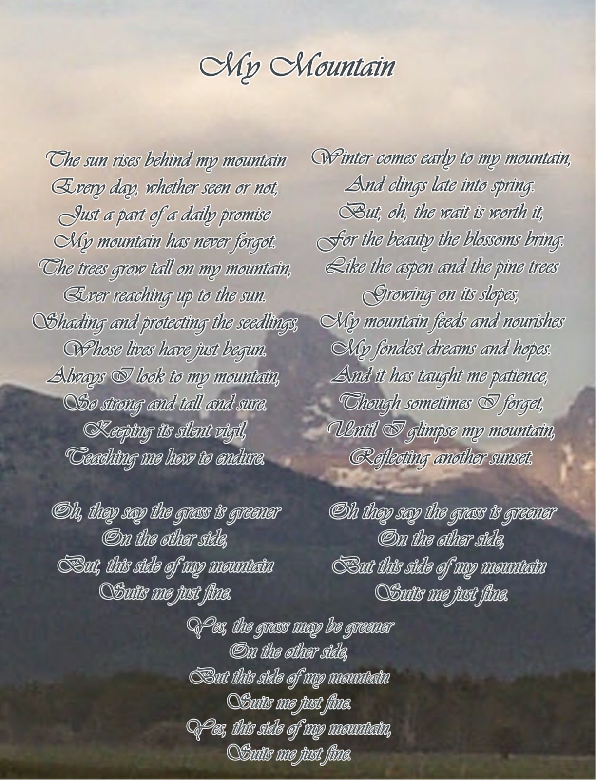 Rydes with Eagles Letterboxes: CMW Poem Series: My Mountain