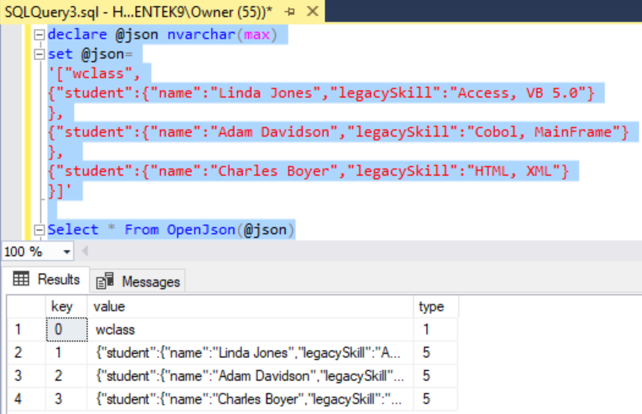 HodentekMSSS: SELECT query on OpenJSON using SQL Server 2016