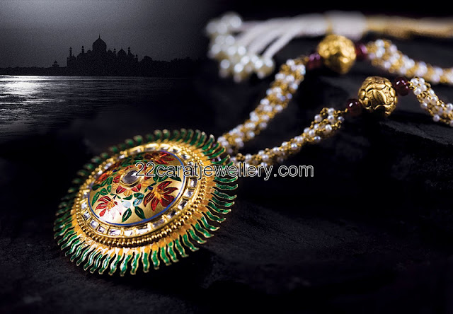 Gorgeous Gold Meena Pendant - Jewellery Designs