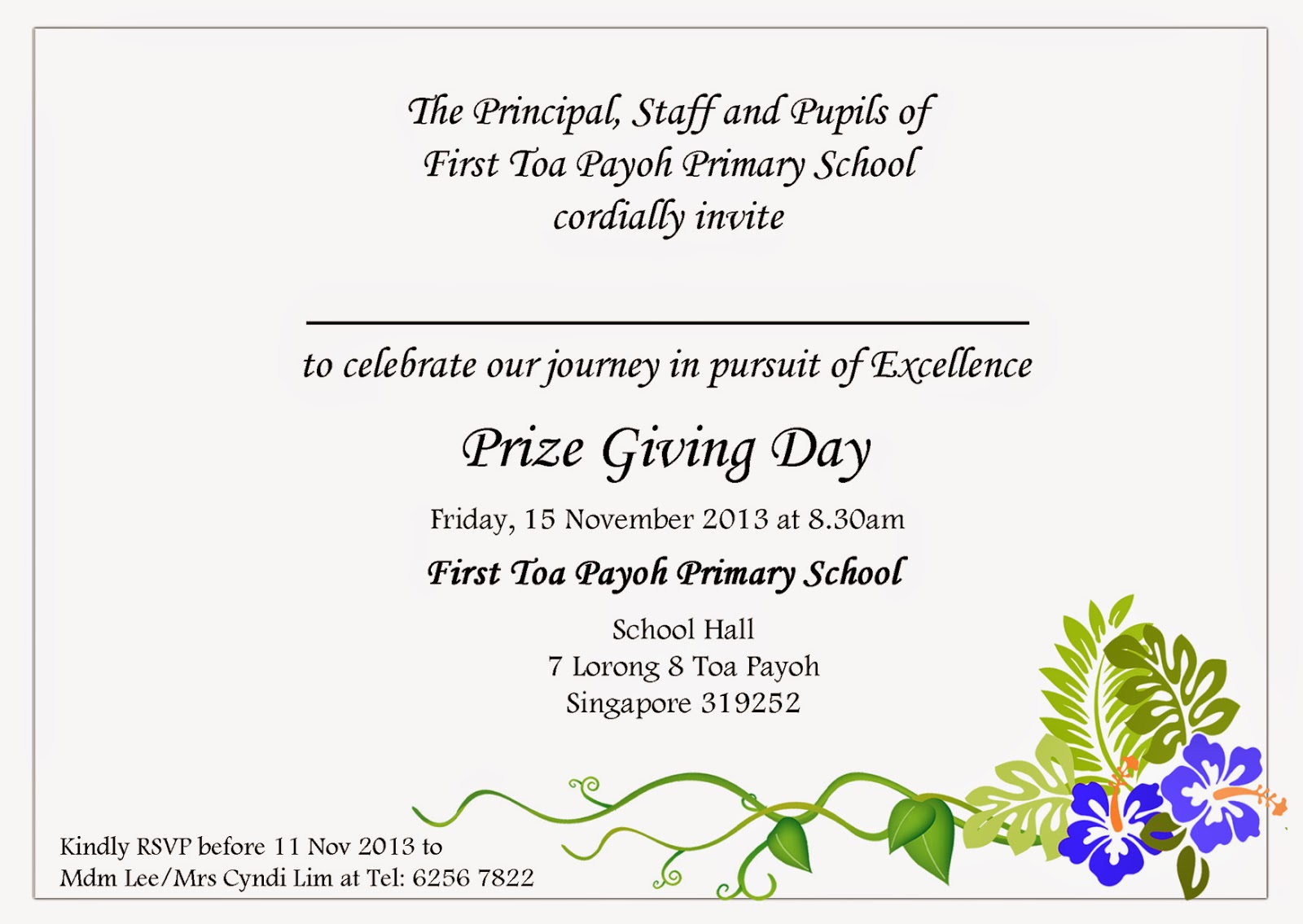 Zafirah's Portfolio: Prize Giving Day Invitation Card 2014