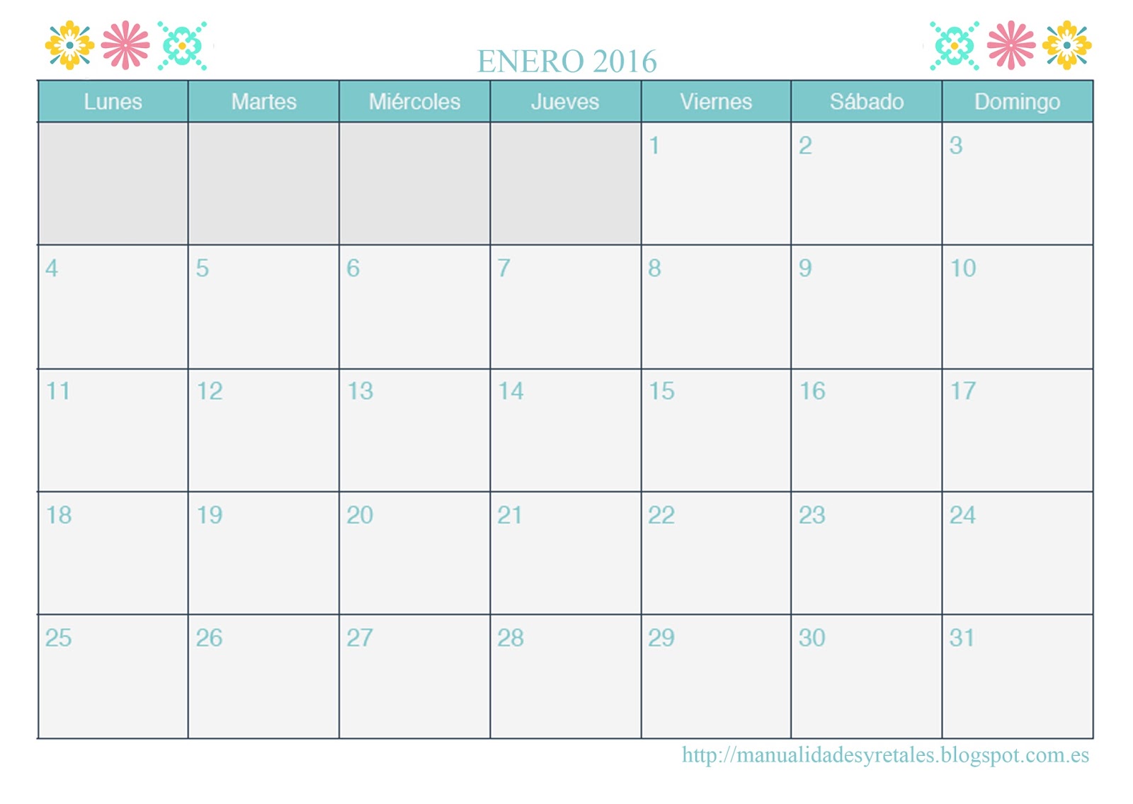 Descarga el calendario mensual 2016 para imprimir en Mic Hetz