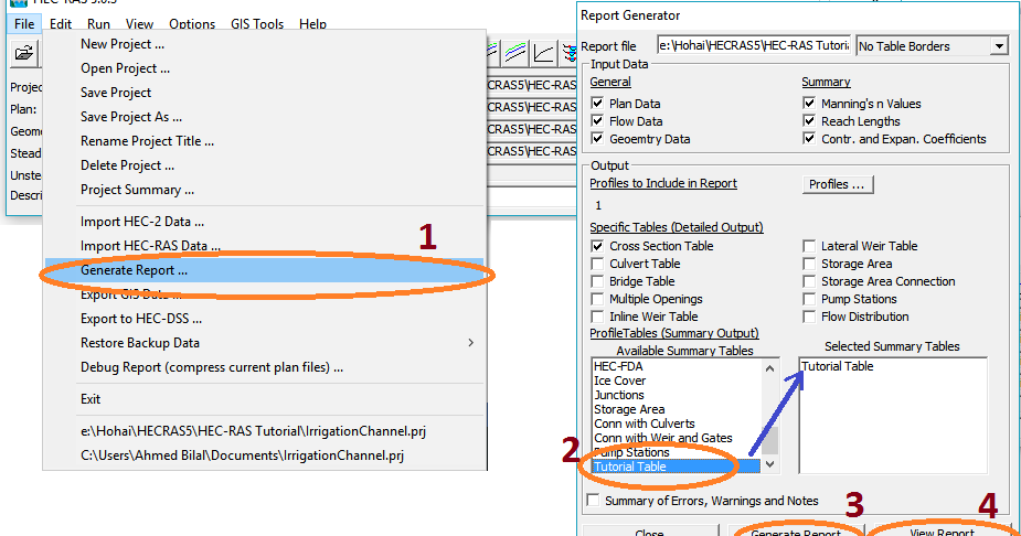 HEC-RAS Tutorial: Generate Report