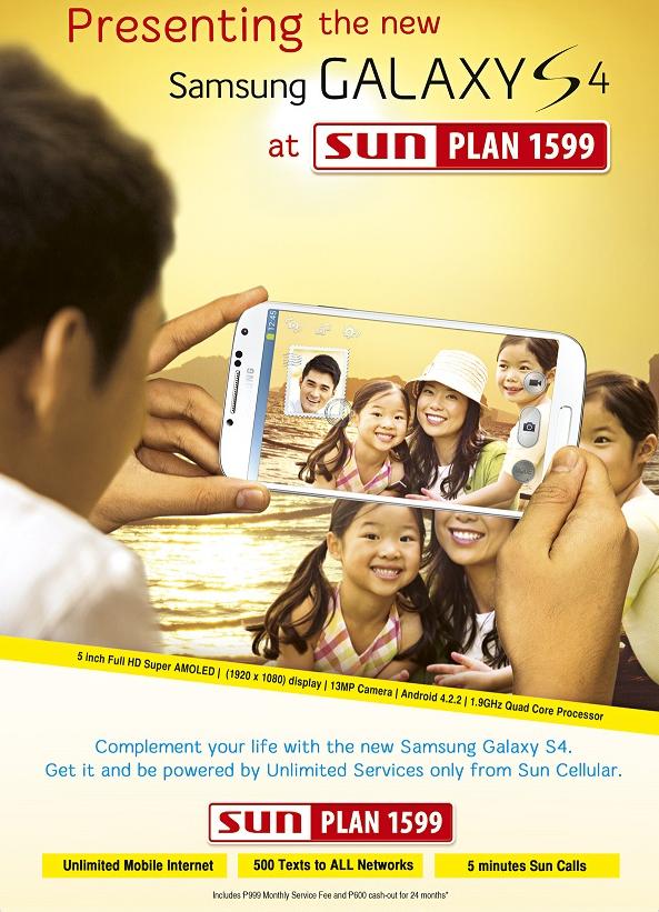 Sun Cellular Presents Free Samsung Galaxy S4 at Sun Plan 1599