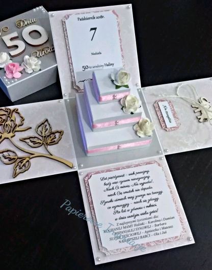 Kartka na 50-te urodziny - exploding box | Papierowe Inspiracje AGI