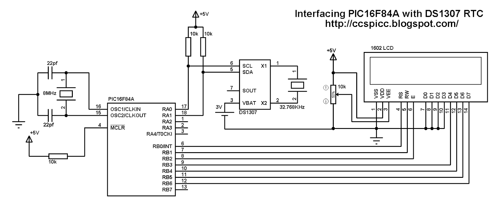 Interfacing PIC16F84A with DS1307 real time clock